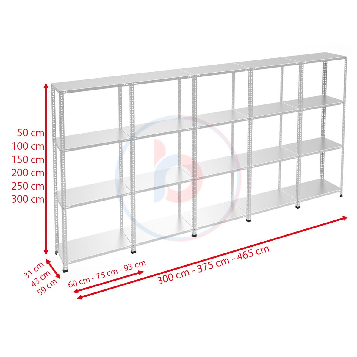4 katlı 5'li Bitişik Galvaniz Çelik Raf - Depo, Arşiv, Kiler, Dosya ...